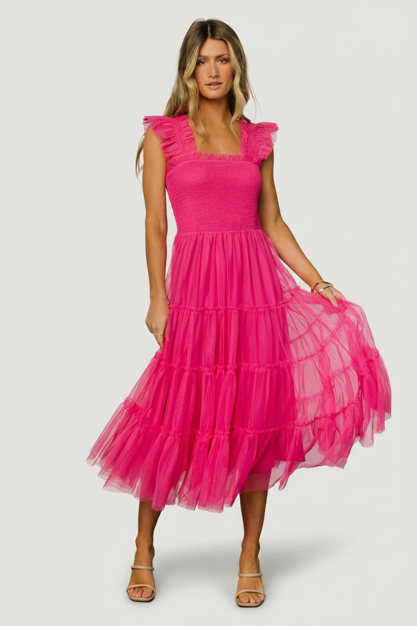 LISTICLE Emma Smocked Tulle Midi Dress